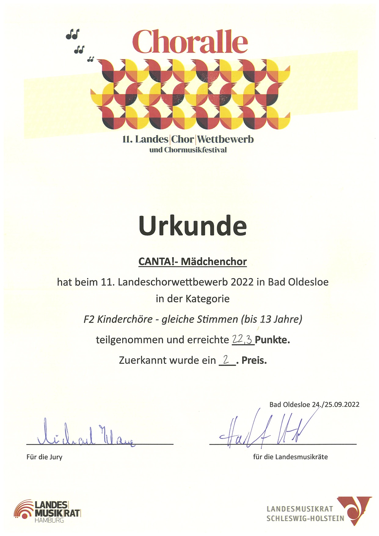 Unser Nachwuchschor beim LandesChorWettbewerb CHORALLE 2022 - CANTA!
